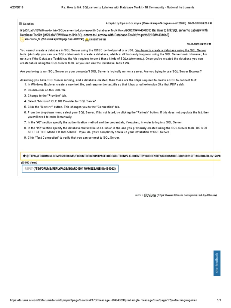 Re - How To Link SQL Server To Labview With Database Toolkit - NI Community - National ...
