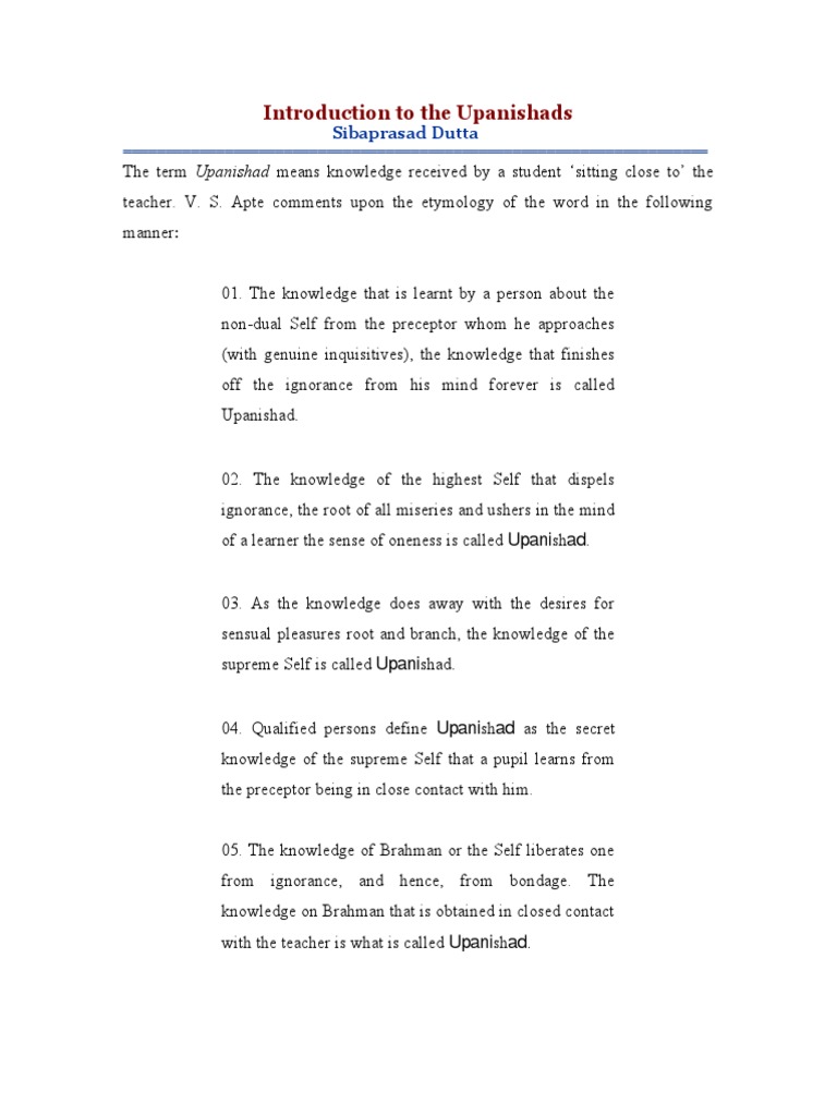 Introduction To The Upanishads | PDF | Upanishads | Ātman (Hinduism)