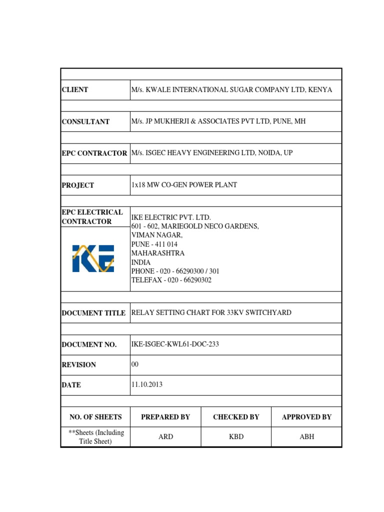 Relay Setting Chart | PDF | Electrical Substation | Electrical Components