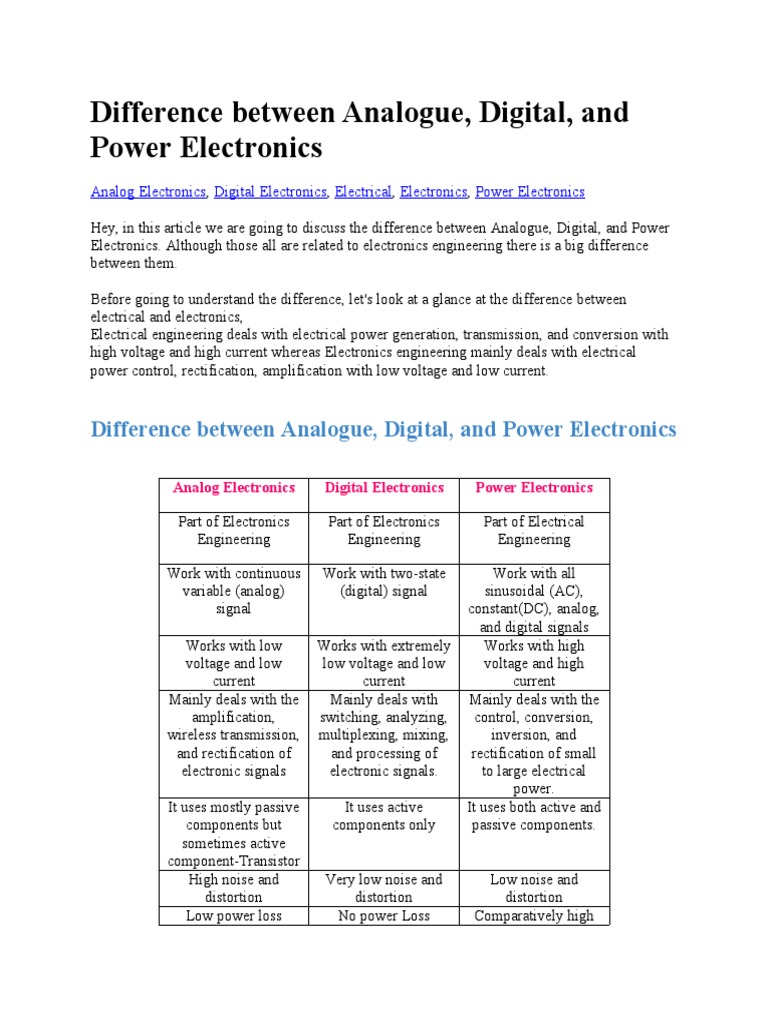 Difference Between Analogue, Digital, and Power Electronics | PDF ...