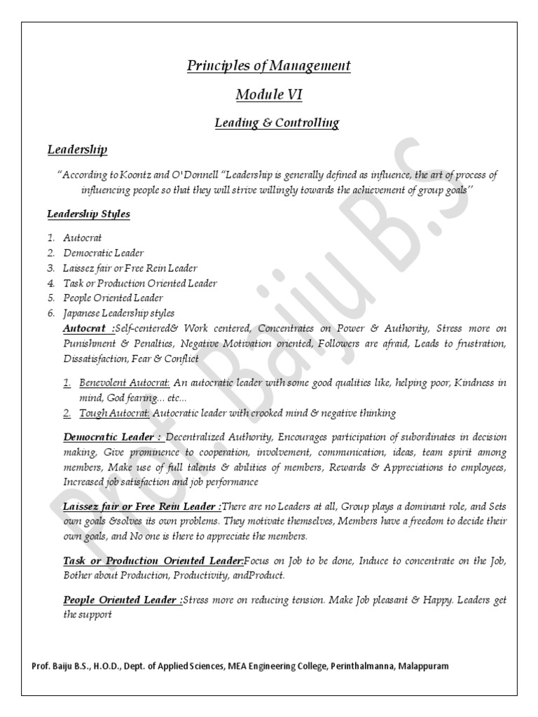 Ktu Principles of Management Notes Module 6 | PDF | Transformational ...