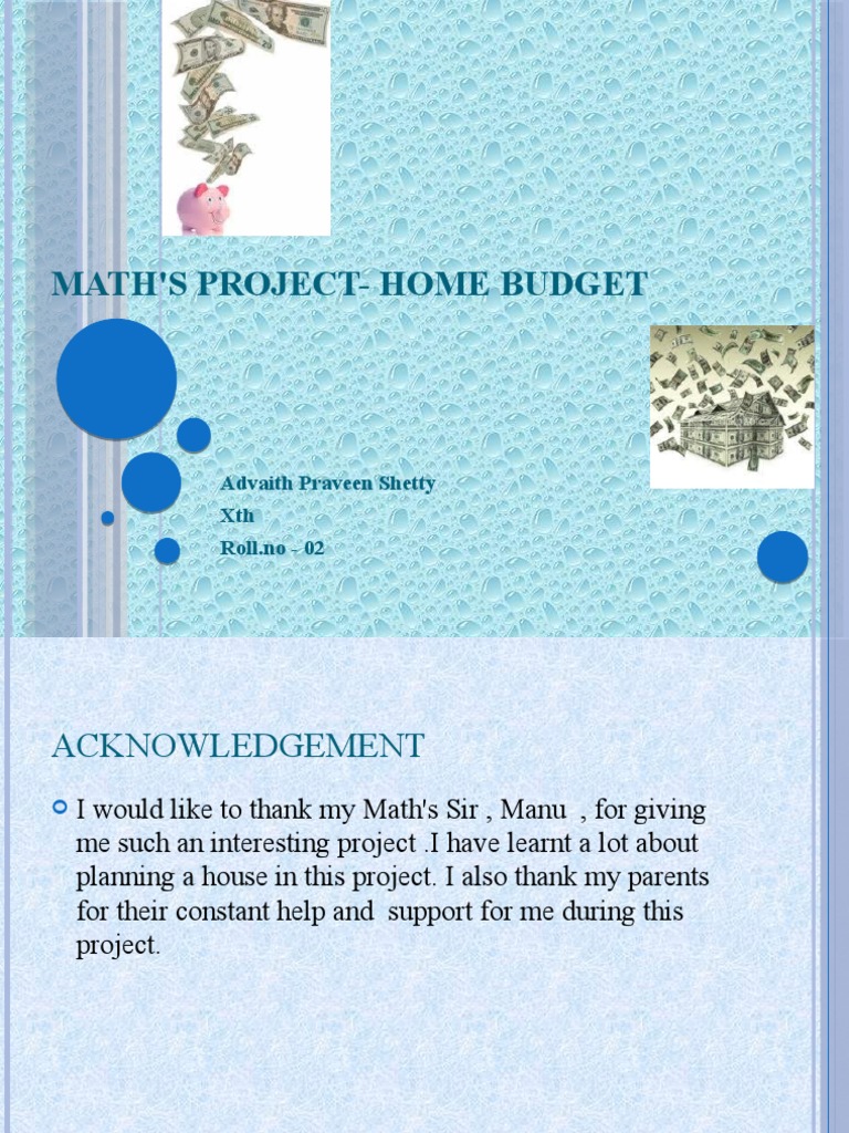 Math'S Project-Home Budget: Advaith Praveen Shetty XTH Roll - No - 02 ...