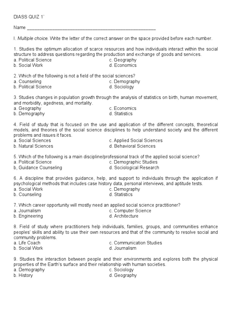 DIASS QUIZ 1 Online and Modular | PDF | Counseling Psychology | Social ...