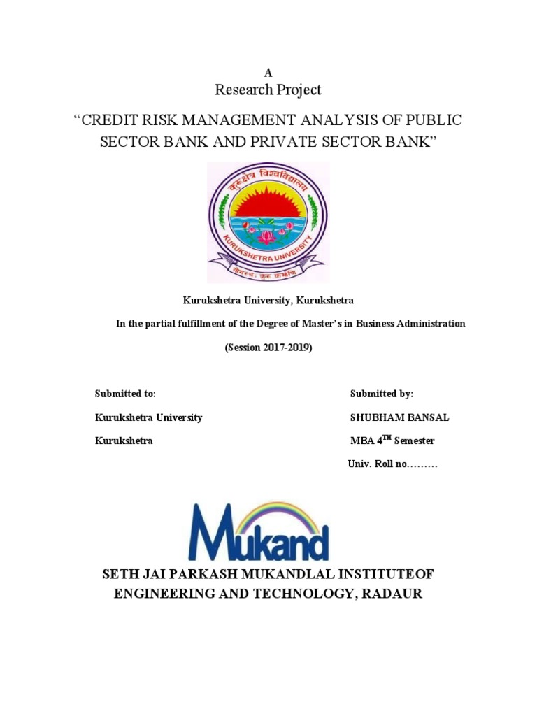 Research Project "Credit Risk Management Analysis of Public Sector Bank ...