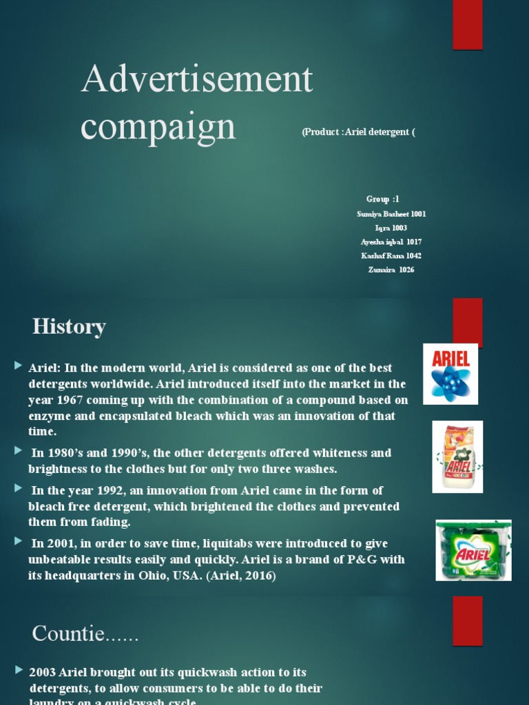 Advertisement Compaign: (Product:Ariel Detergent ( | PDF | Pricing ...