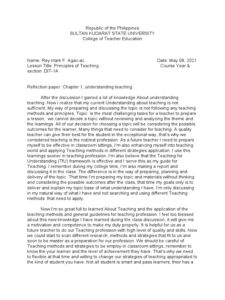 Reflection Paper | PDF | Teaching Method | Teachers