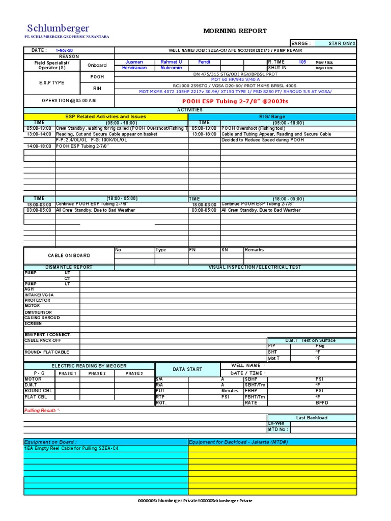 SLB STAR ONYX Barge Morning Report 1-Nov-2020) REV.01 | PDF | Nature