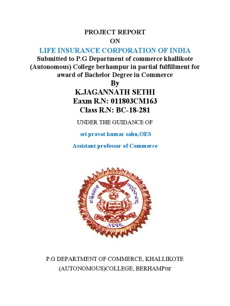 Project Report On LIC PDF | PDF | Insurance | Life Insurance