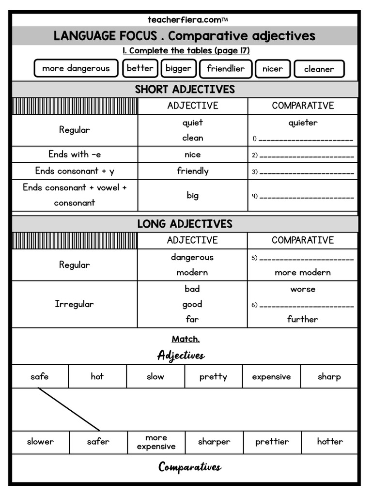 Unit 1 Worksheet 3 - Comparative Adjectives | PDF | Adjective | Syntax