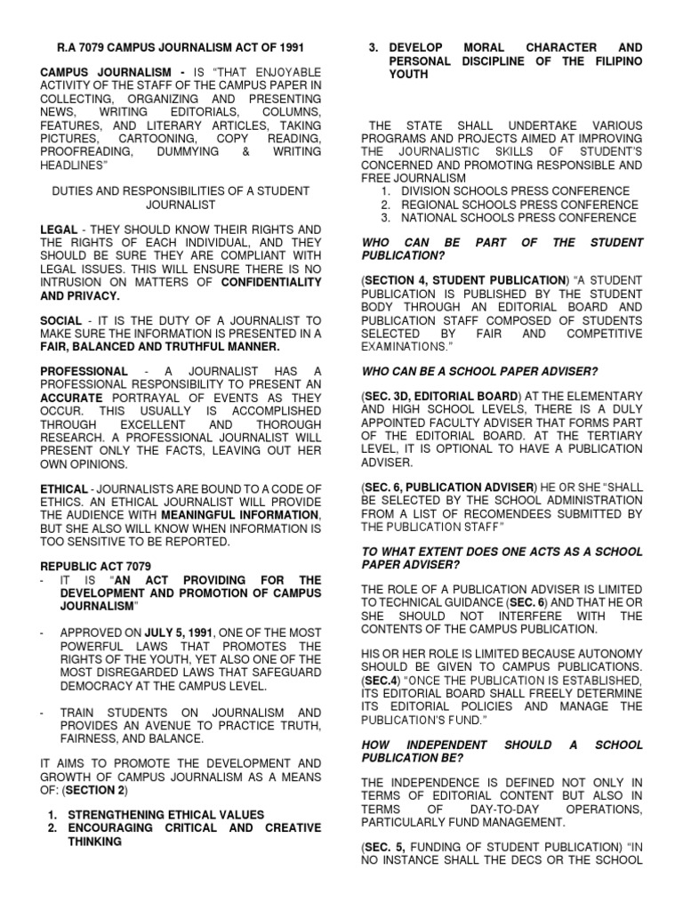 R.A. 7079: Campus Journalism Act Overview | PDF | Journalism | Newspapers