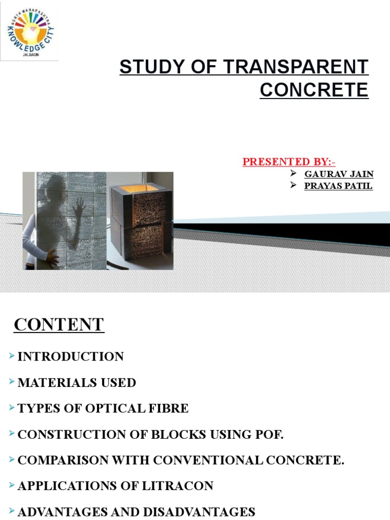 Transparent Concrete: Materials & Applications | PDF | Optical Fiber | Wall