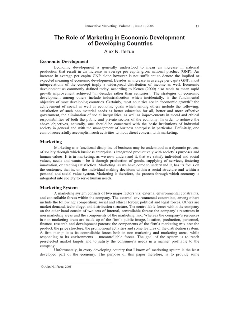 The Role of Marketing in Economic Development of D | PDF | Marketing ...