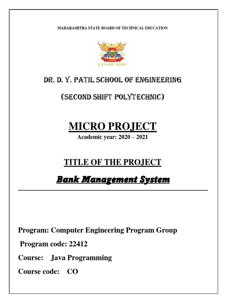 Micro Project: Bank Management System | PDF | Object Oriented ...