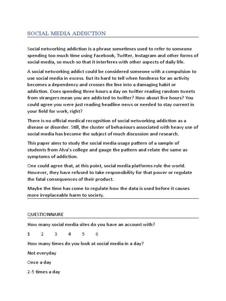Social Media Addiction | PDF | Social Media | Popular Culture & Media ...