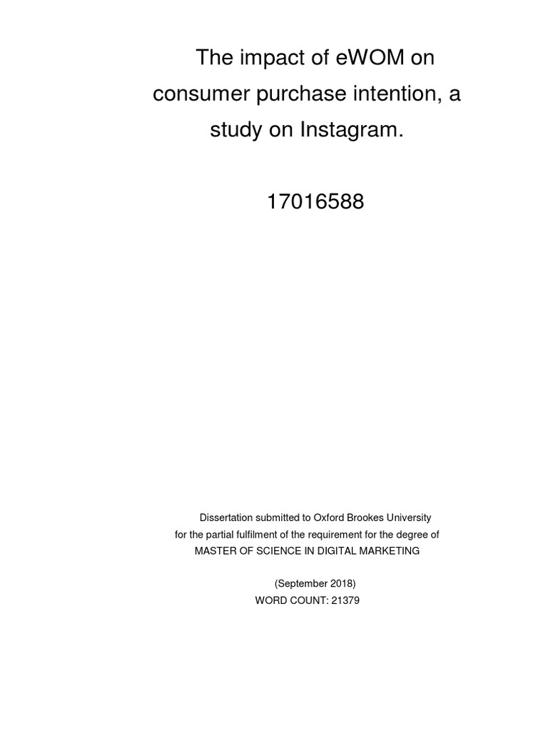 The Impact of EWOM On Consumer Purchase Intention, A Study On Instagram ...