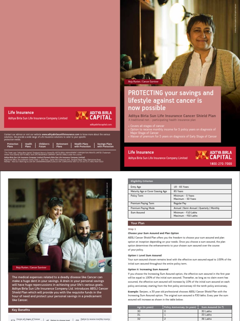 ABSLI Cancer Shield Plan Brochure | PDF | Carcinoma | Insurance