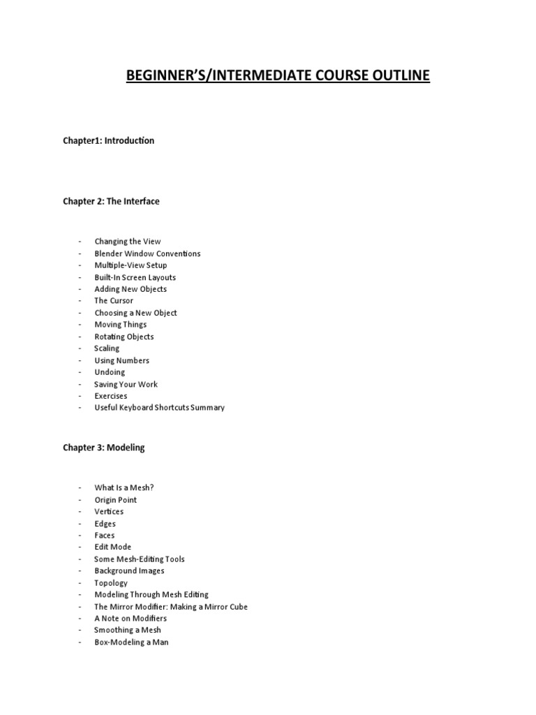 Blender Beginner Intermediate Course Outline | PDF