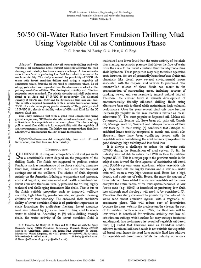 5050 Oil Water Ratio Invert Emulsion Drilling Mud Using Vegetable Oil ...
