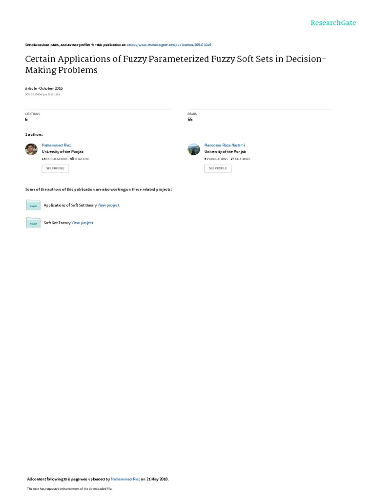 Certain Applications of Fuzzy Parameterized Fuzzy | PDF | Topology | Teaching Mathematics