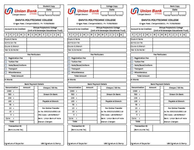 Bank Challan Poly Final | PDF | Fee | Banks