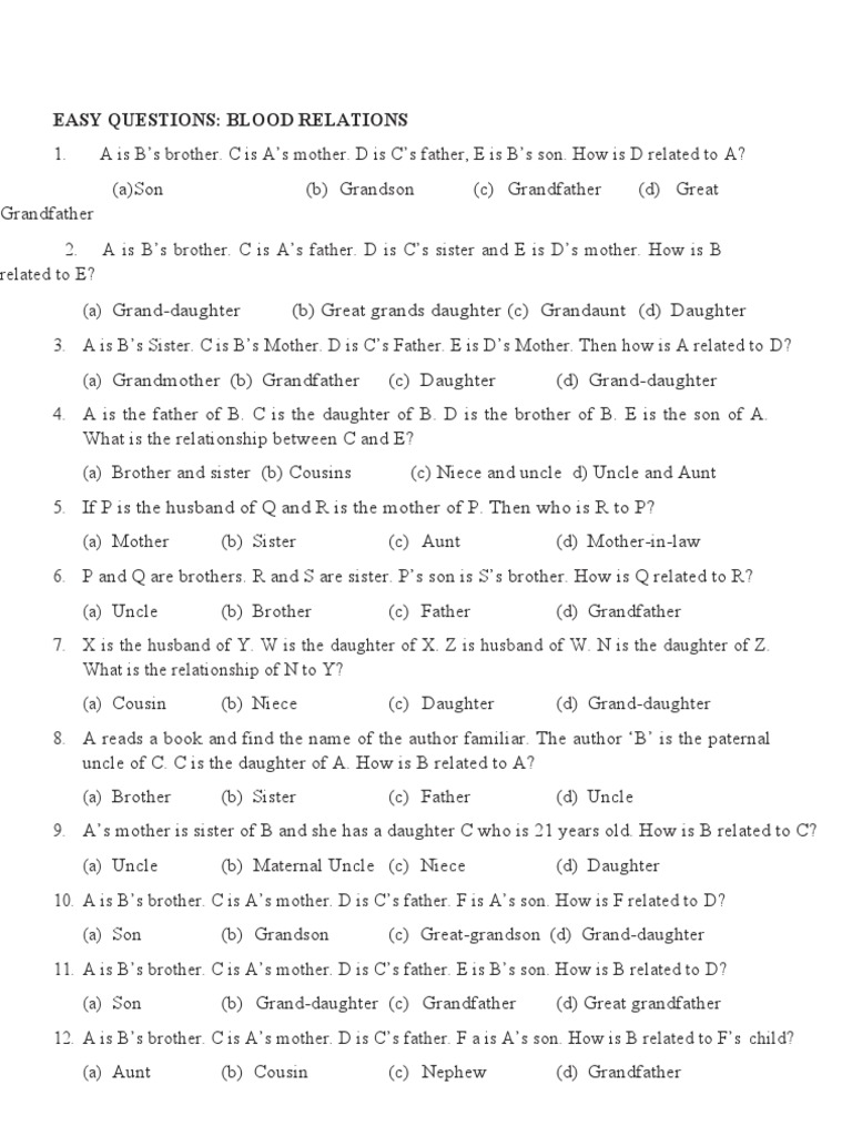 Blood Relations - Questions | PDF | Family | Interpersonal Relationships