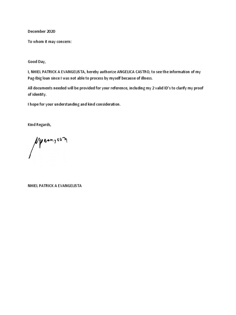 Pag Ibig Authorization Letter | PDF