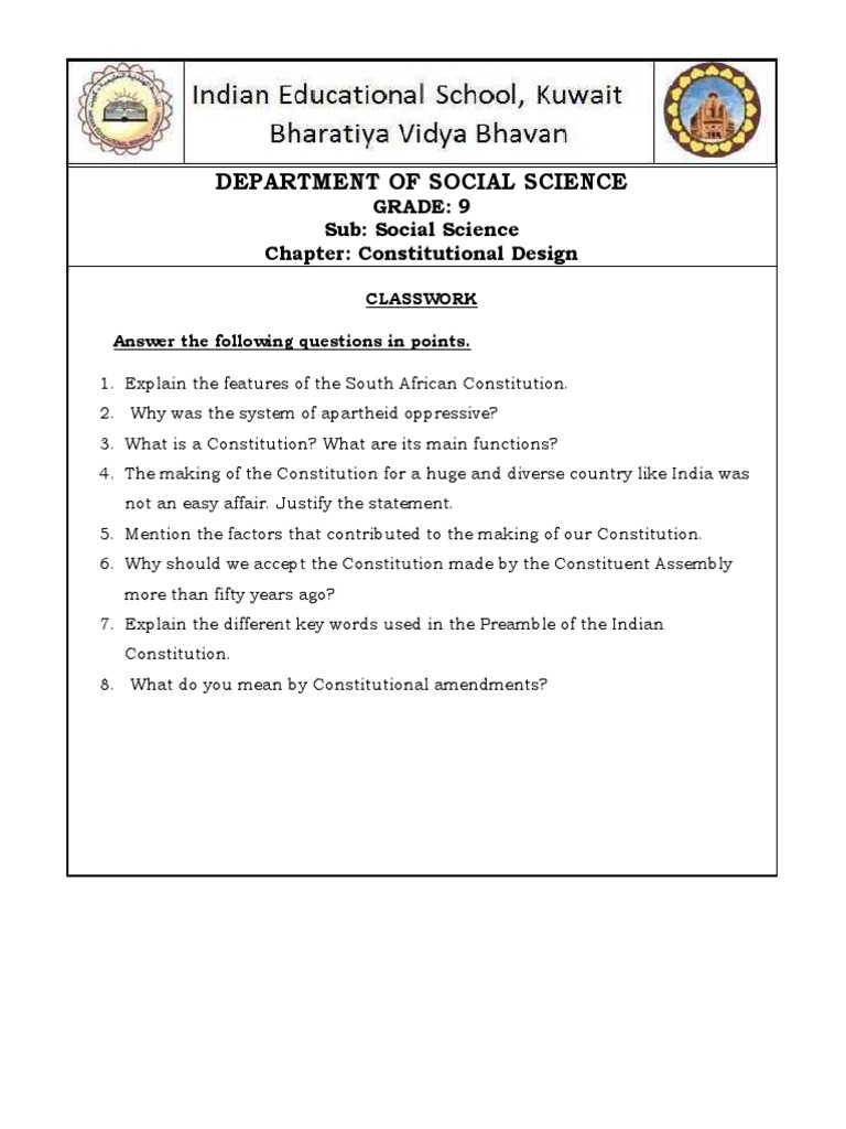 Grade 9 Social Science: Constitution | PDF