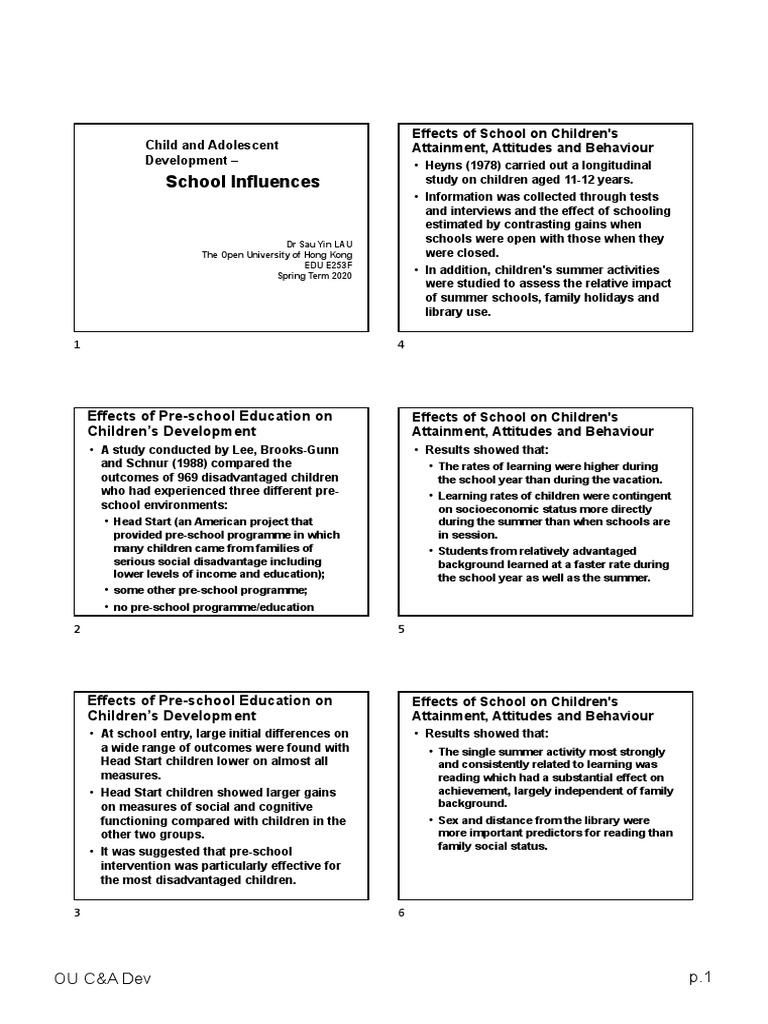 School Influences: Child and Adolescent Development | PDF | Attitude ...