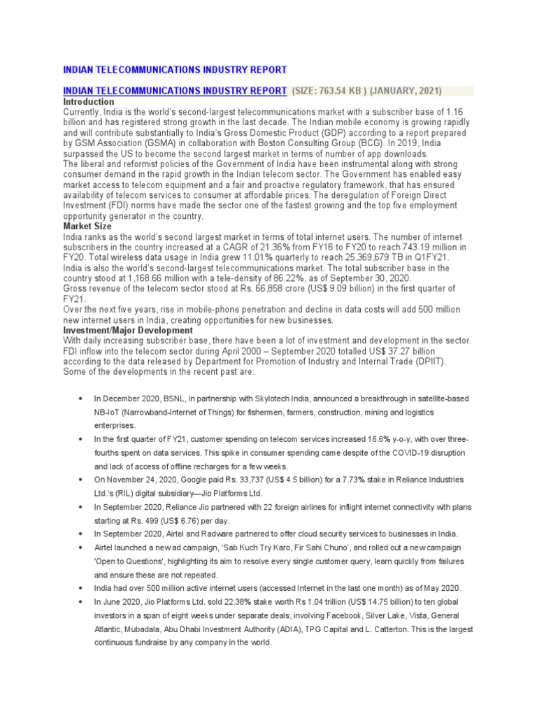 Indian Telecommunications Industry Report | PDF | Telecommunication ...