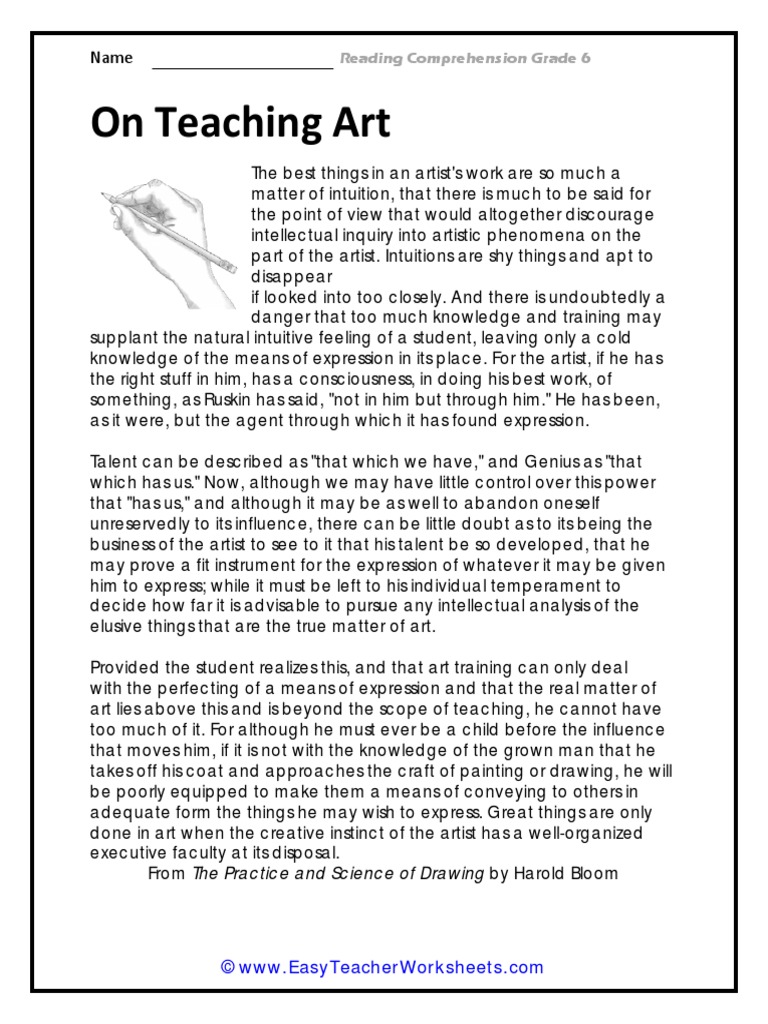 On Teaching Art: Reading Comprehension Grade 6 | PDF | Philosophy