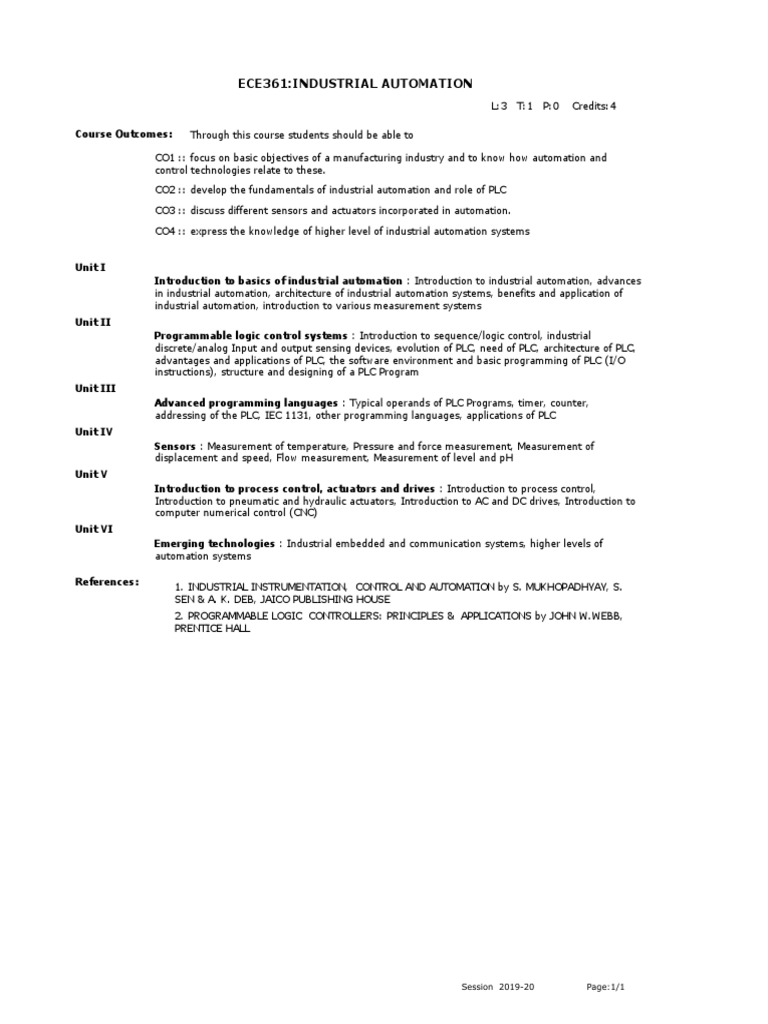 Ece361:Industrial Automation: Session 2019-20 Page:1/1 | PDF | Class ...