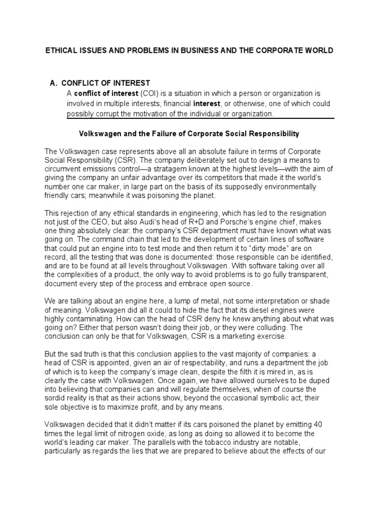 Ethical Issues and Problems in Business and The Corporate World - CSR ...