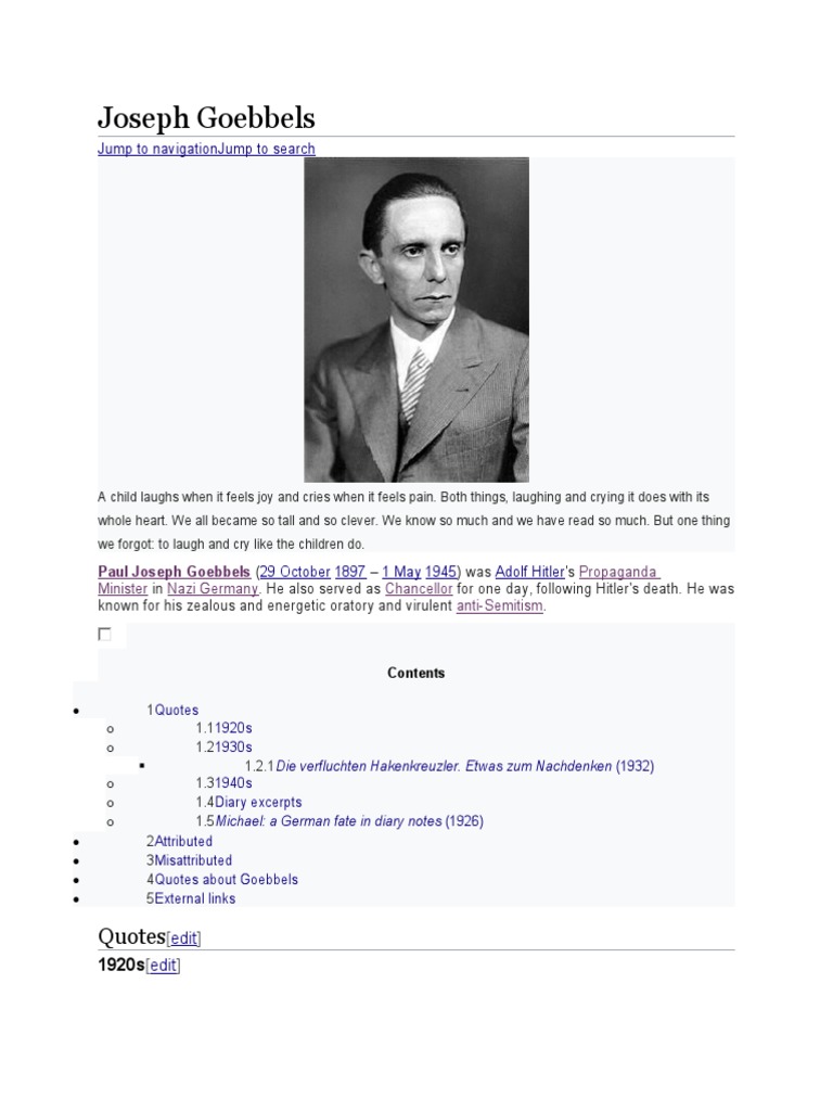 Joseph Goebbels QUOTES | PDF | Nazi Germany | Joseph Goebbels