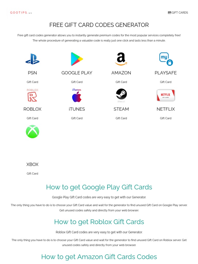 Free Gift Card Codes Generator | PDF