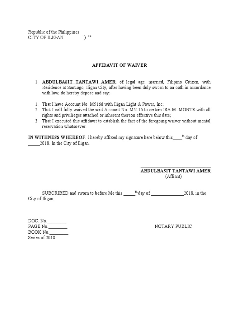 Affidavit of Waiver | PDF