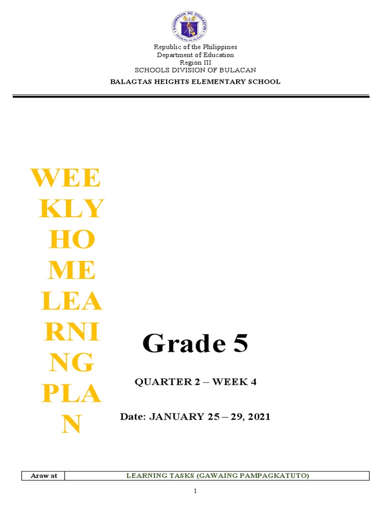 Weekly Home Learning Plan Q2 Week4 | PDF