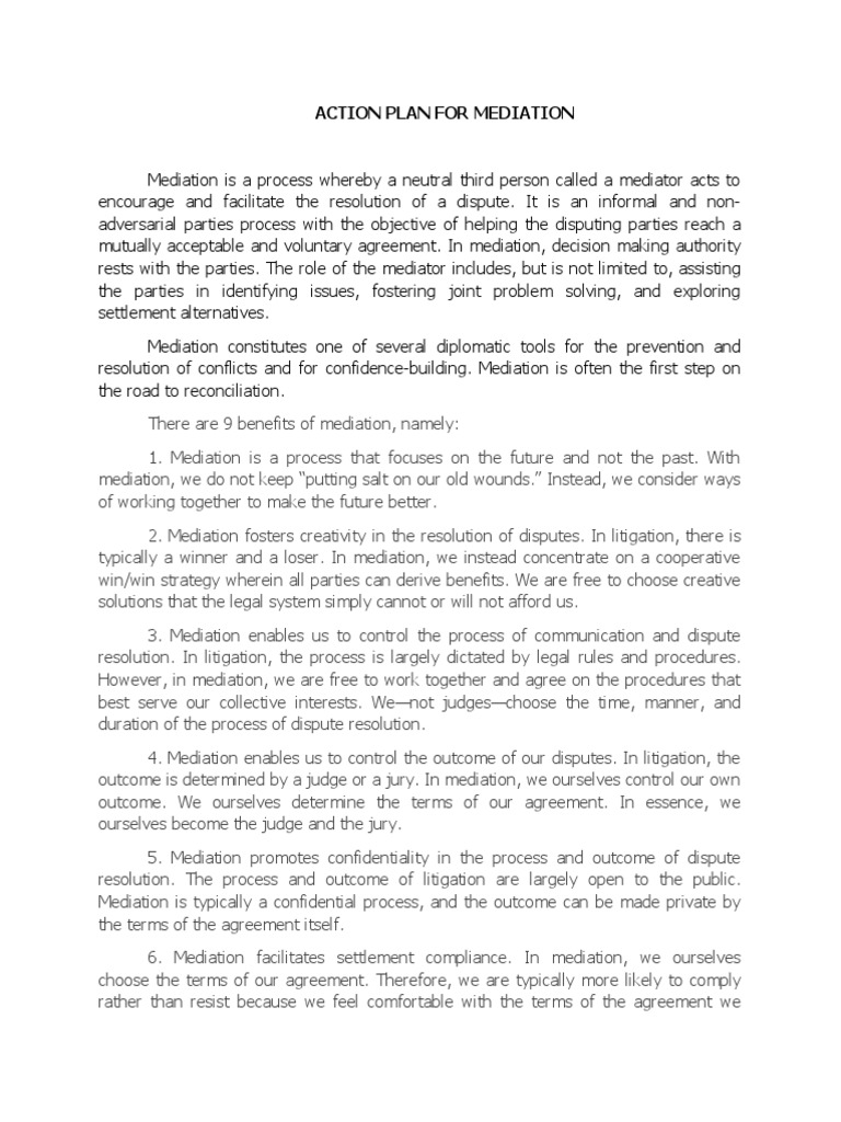 Action Plan For Mediation | PDF | Costs In English Law | Mediation