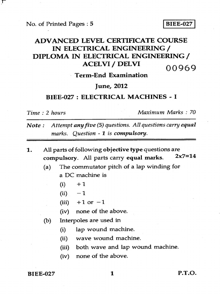 Objective Type Questions and Solutions on Electrical Machines ...