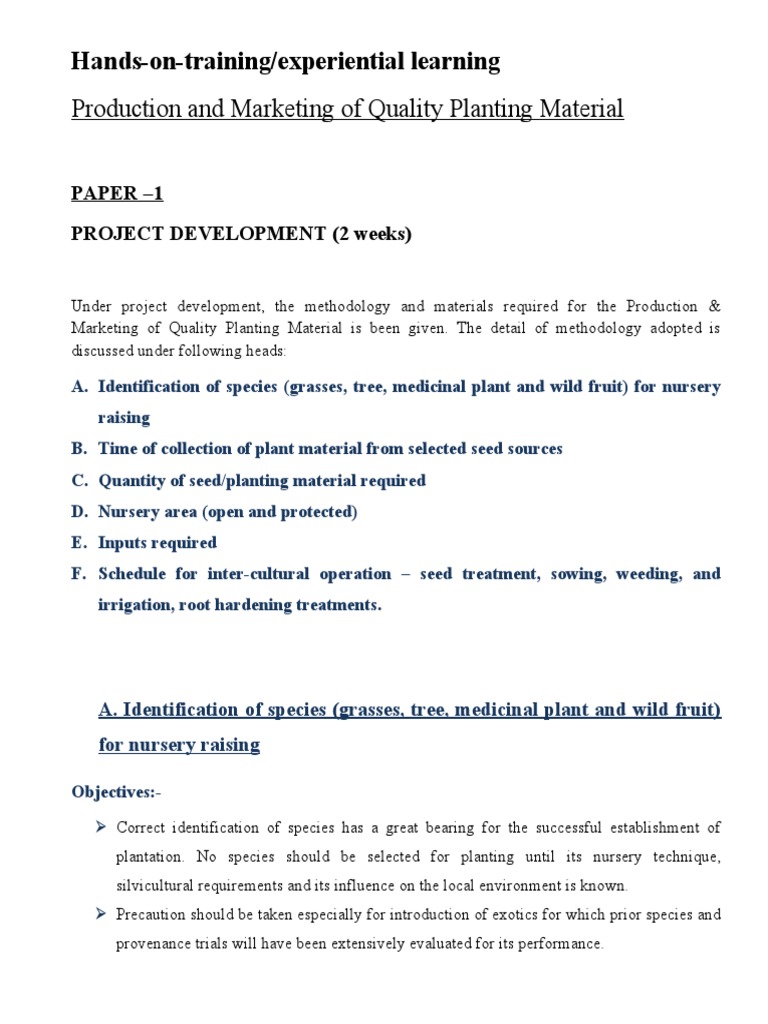 Production and Marketing of Quality Planting Material: Hands-On ...