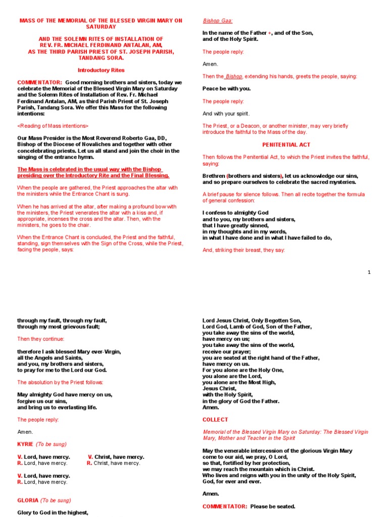 SJP Commentator Guide - Fr. Mike Installation | PDF | Eucharist | Mass ...