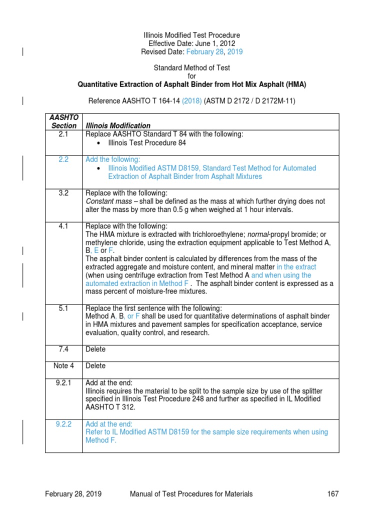Il Mod Aashto T 164 02-28-19 | PDF | Asphalt | Road Surface