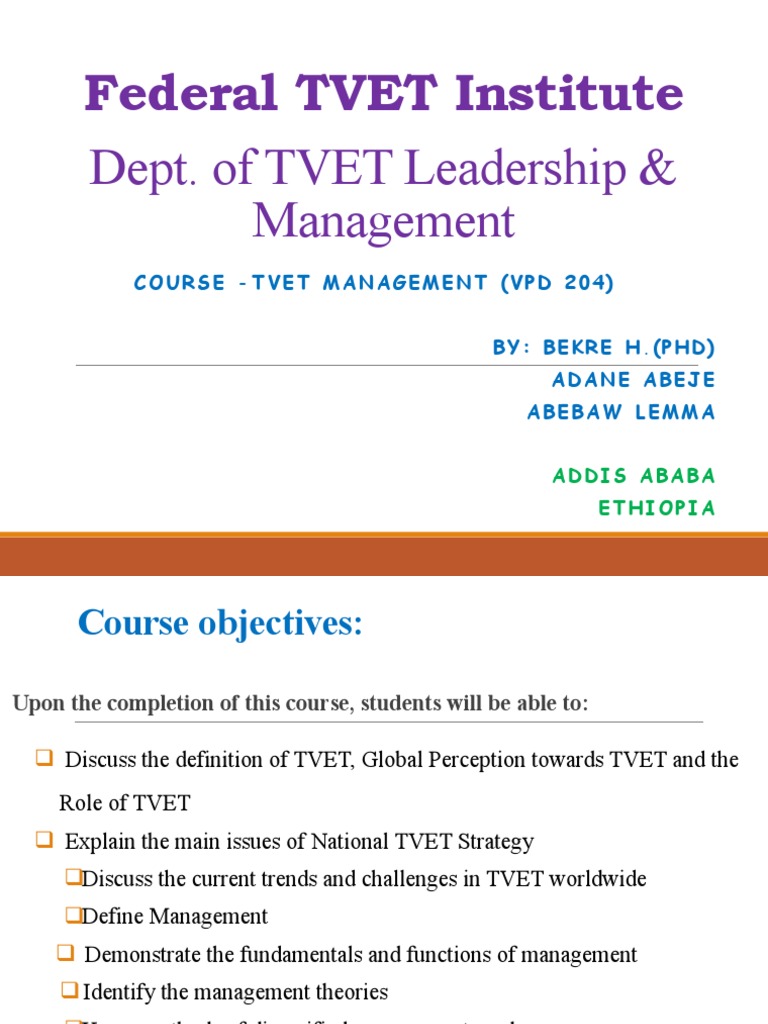 TVET Management Chapter 1-5 | PDF | Strategic Planning | Goal