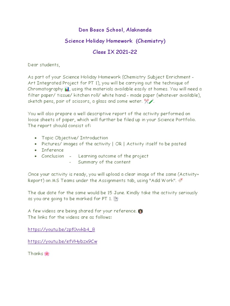 Science HHW - Class 9 | PDF