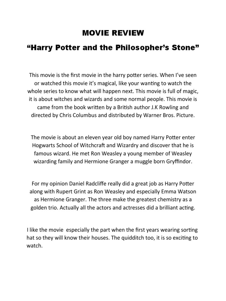 Movie Review "Harry Potter and The Philosopher's Stone" | PDF