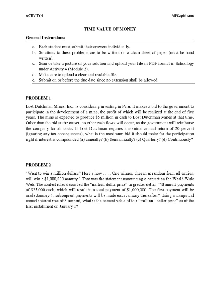 Activity 4. Time Value of Money.. | PDF | Interest | Present Value