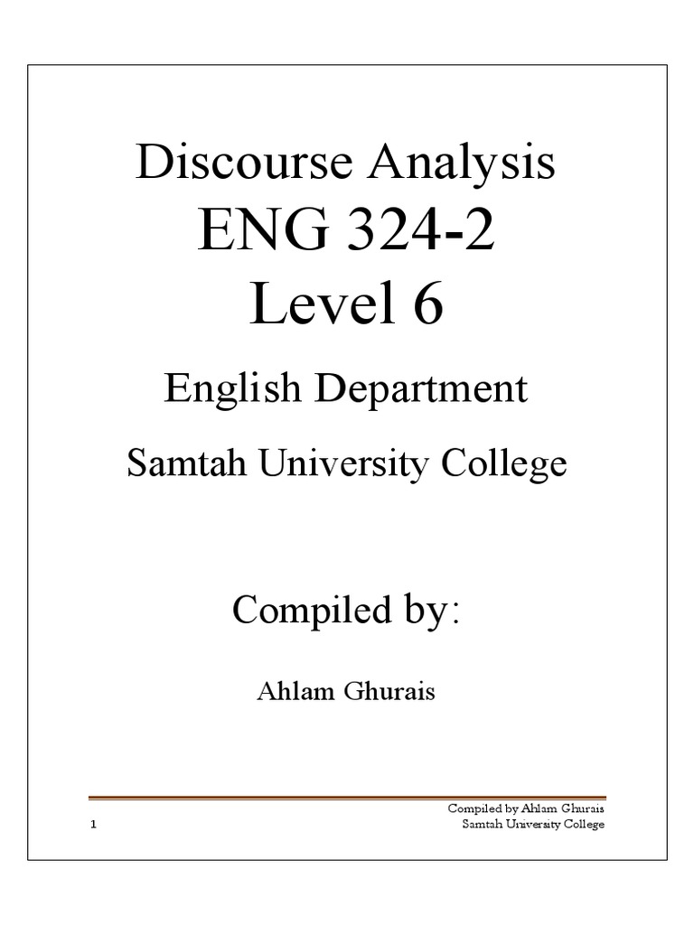 Discourse Analysis Guide ENG 324 | PDF | Discourse | Monologue