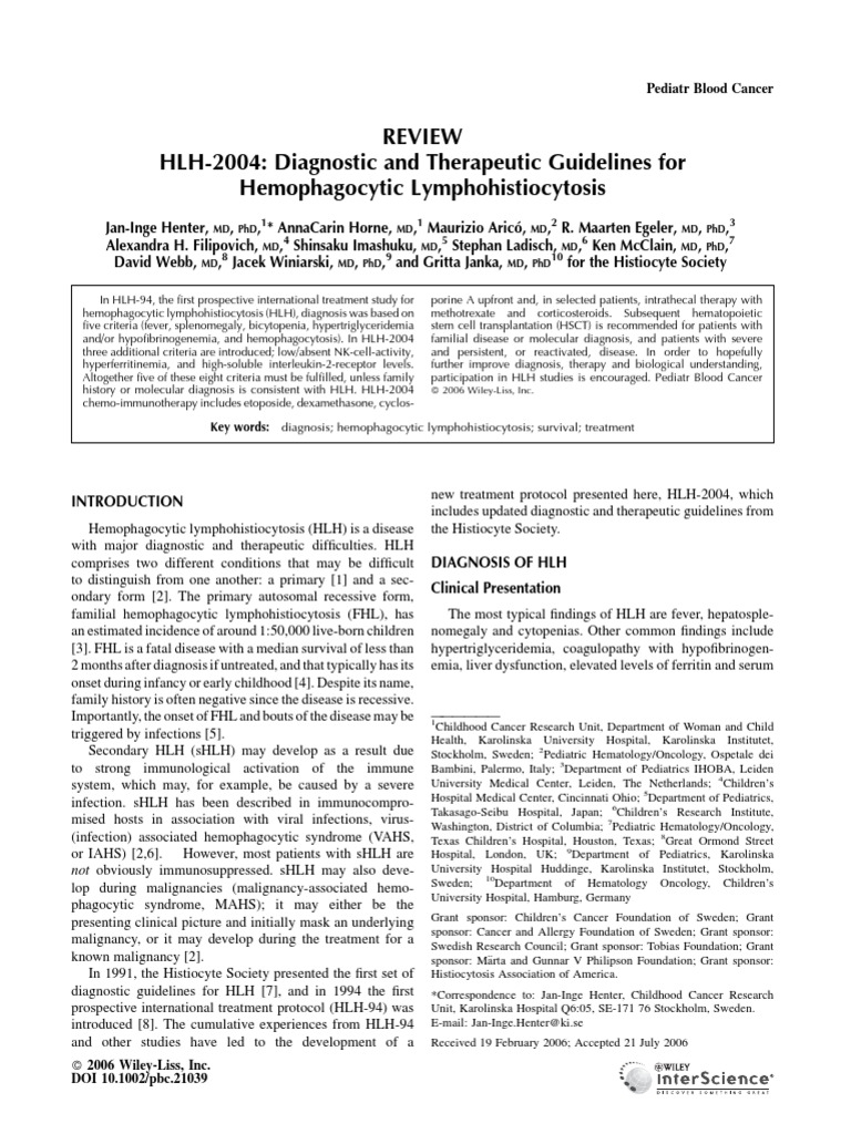 HLH-2004 Guidelines for Diagnosis & Treatment | PDF | Hematopoietic ...