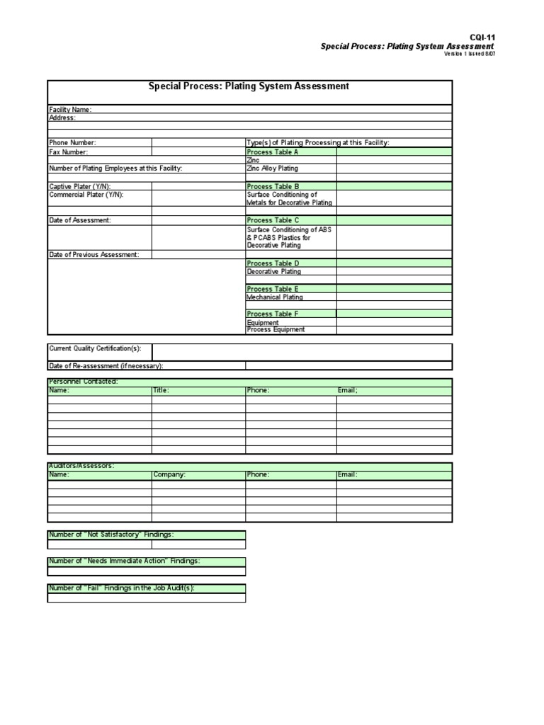 CQI-11 Plating System Assessment Guide | PDF | Verification And ...