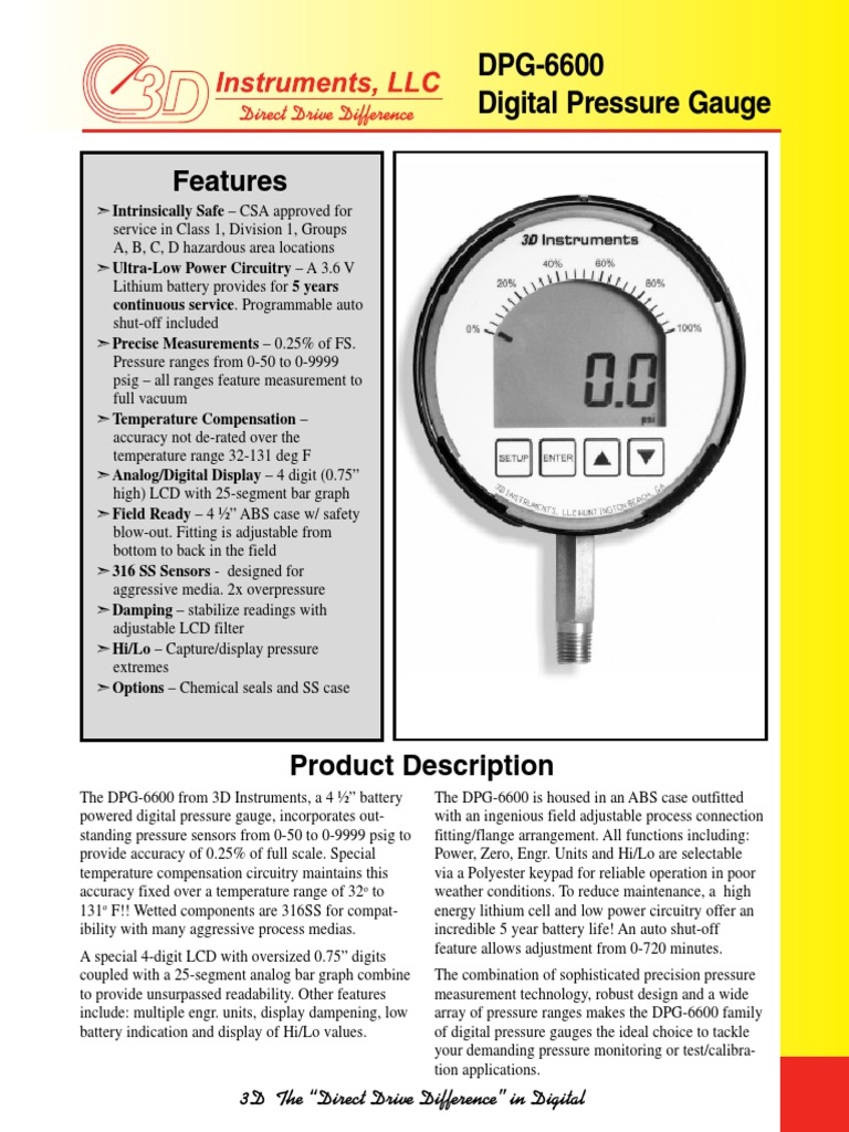 3D - DPG-6600 - Datasheet | PDF | Pressure Measurement | Pressure