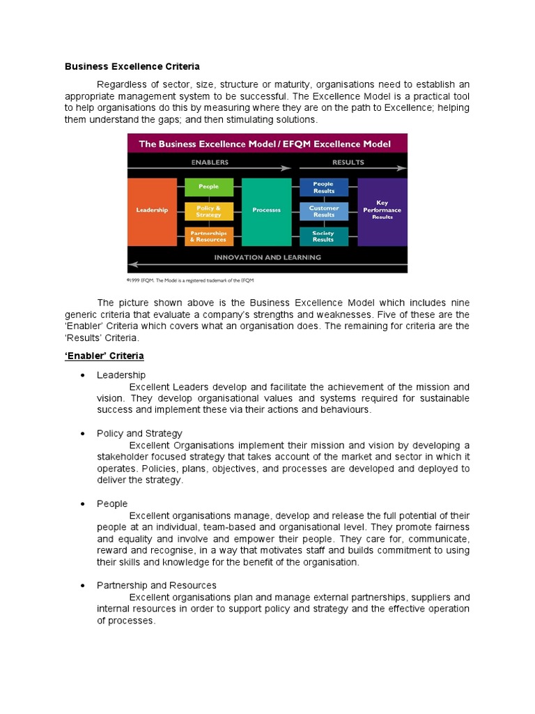 Business Excellence Framework Guide | PDF | Leadership | Sustainability